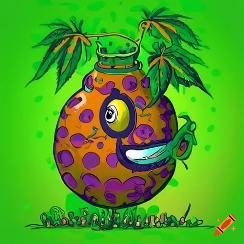 Cartoon cannabis plant with bomb nugs on Craiyon
