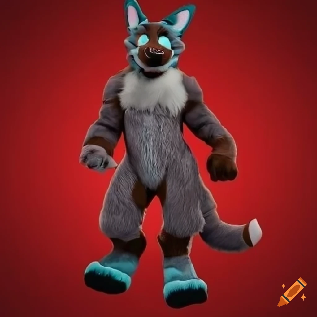 Full body 3d fursuit of a brown, red, and grey sodaroo on Craiyon