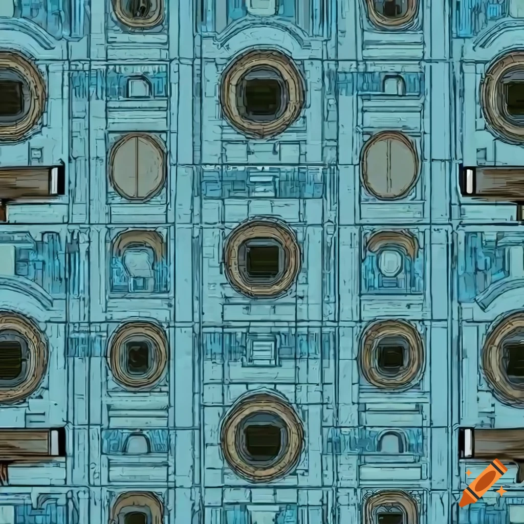 Moebius illustration seamless texture of a futuristic temple window on ...