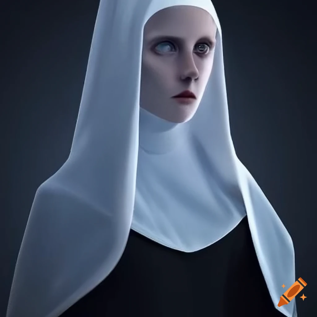 Catholic nun in white long veil habit on Craiyon
