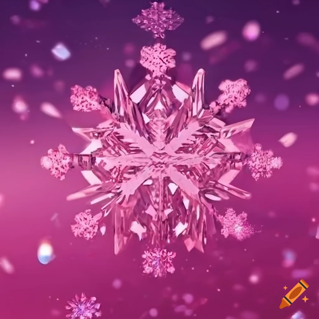 Large pink crystal diamond snowflakes in a pink landscape on Craiyon