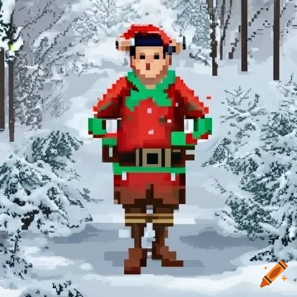 Young male halfling in christmas elf costume in snowy winter park on ...