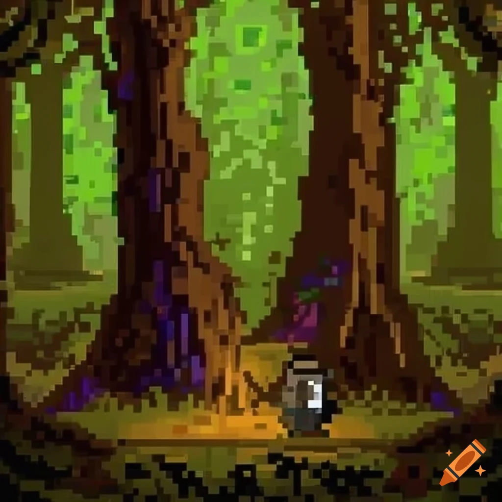 Pixel art of a magical forest on Craiyon
