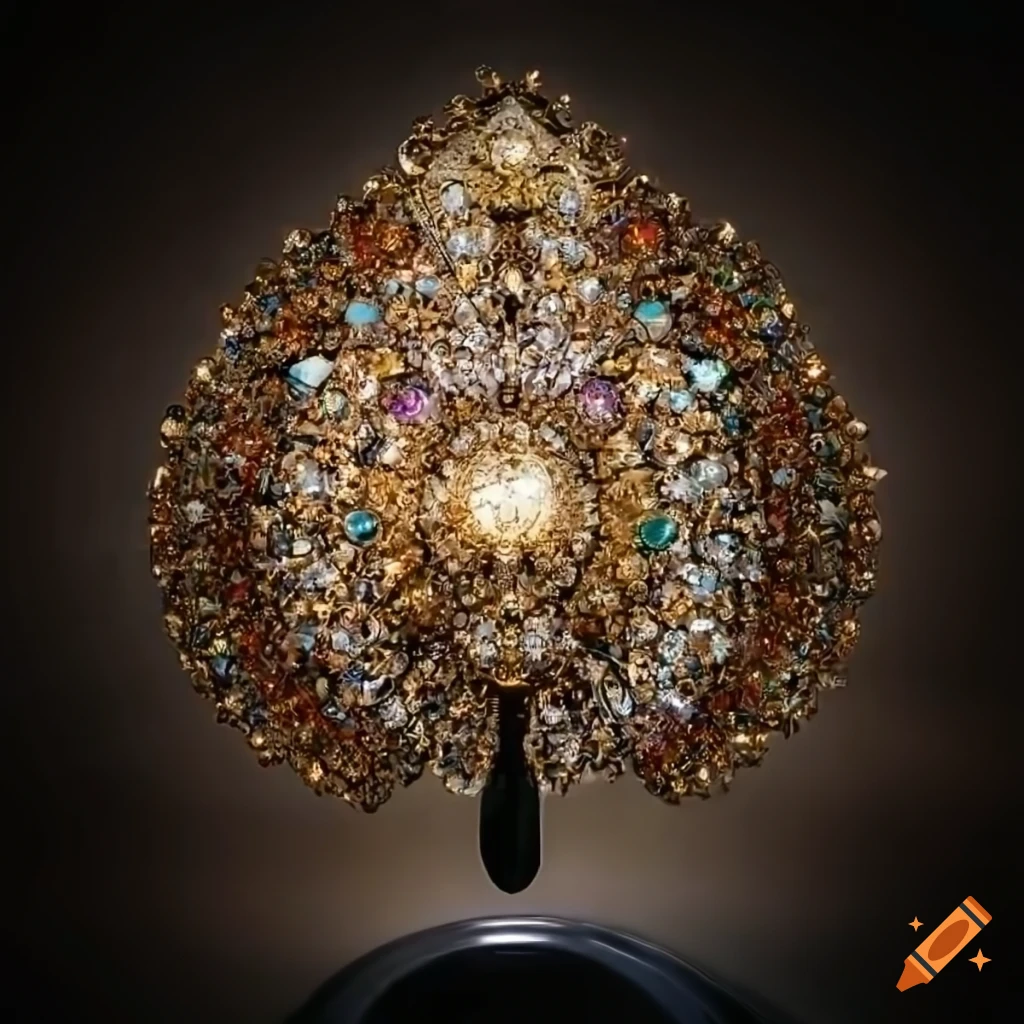Aerial view of an elaborate royal scepter with shimmering jewels ...