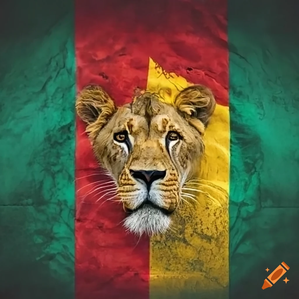 Lion's head in the colors of the cameroon flag on Craiyon