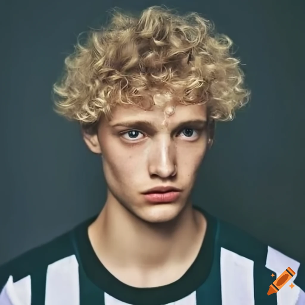 Athletic football player with blonde curly hair and a brown beard on ...