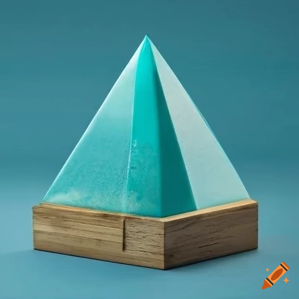 Big cyan pyramid on wooden box on Craiyon