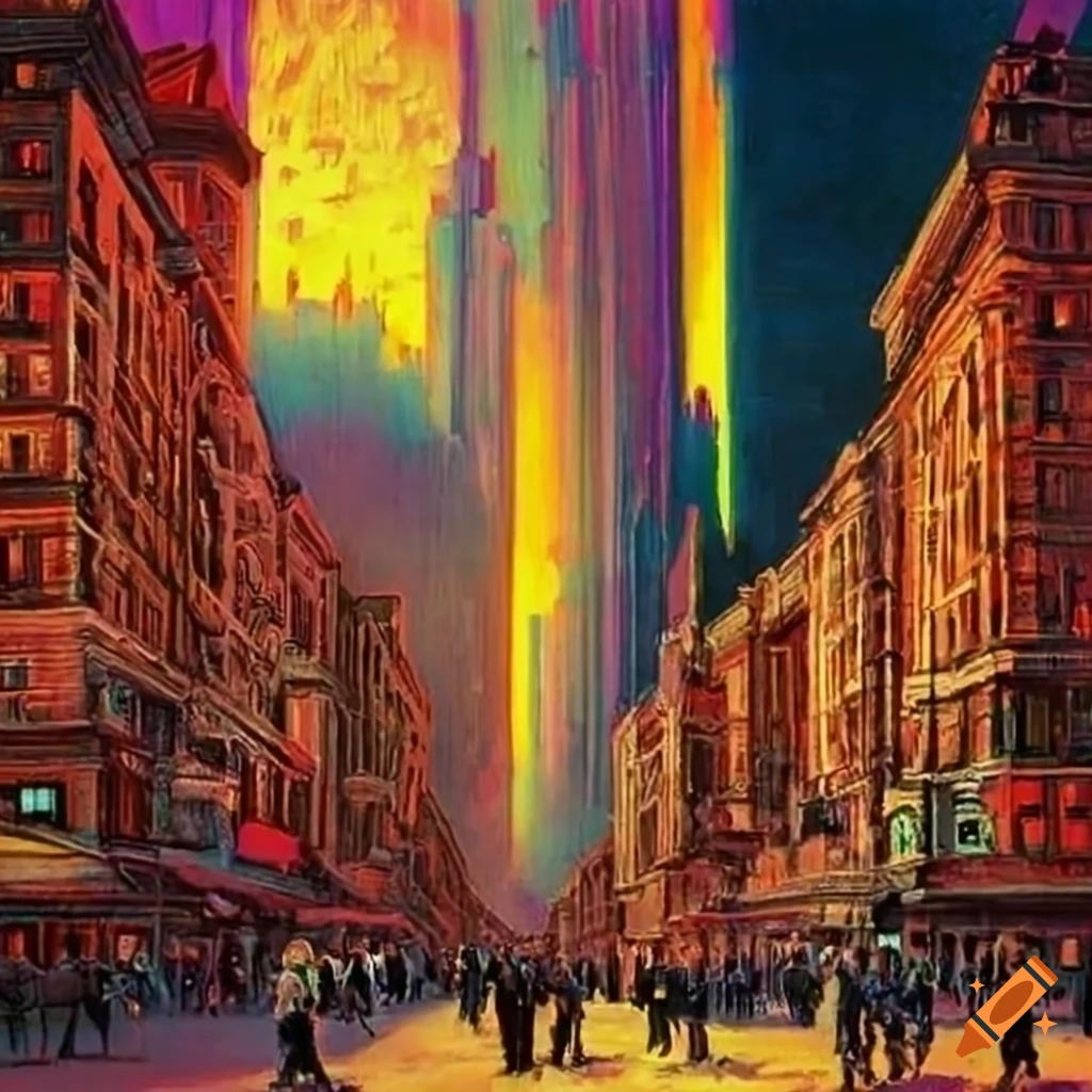 Iridescence cityscape with high definition details and intricate ...
