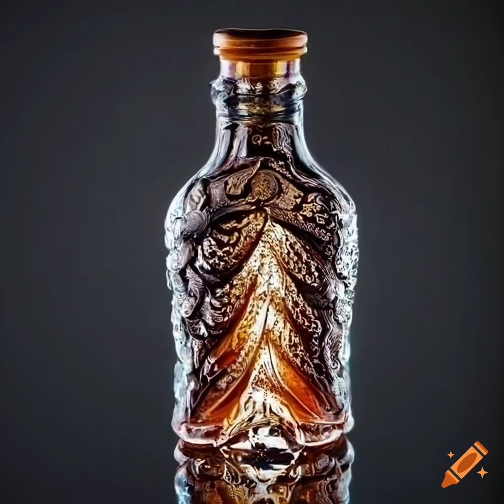 Intricately designed rum bottle with dragon scale adornments on Craiyon