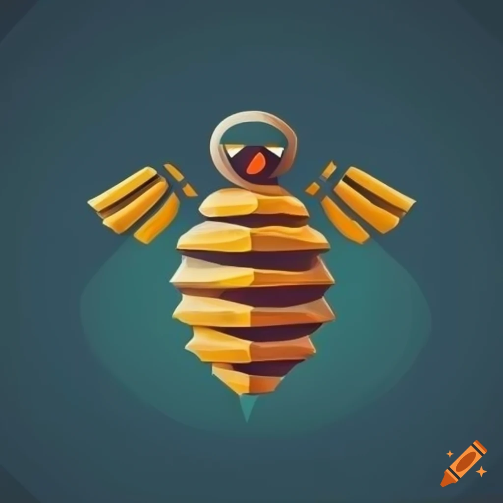 Stylized beehive logo with flat bold colors, sharp edges, and high ...