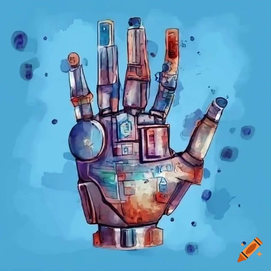 Semi-detailed blueprint of a robot hand on Craiyon