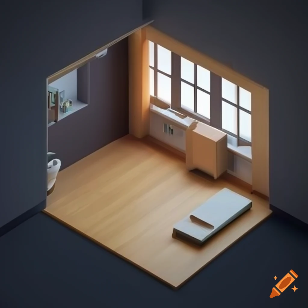 Isometric empty room with realistic home design in mild colors on Craiyon