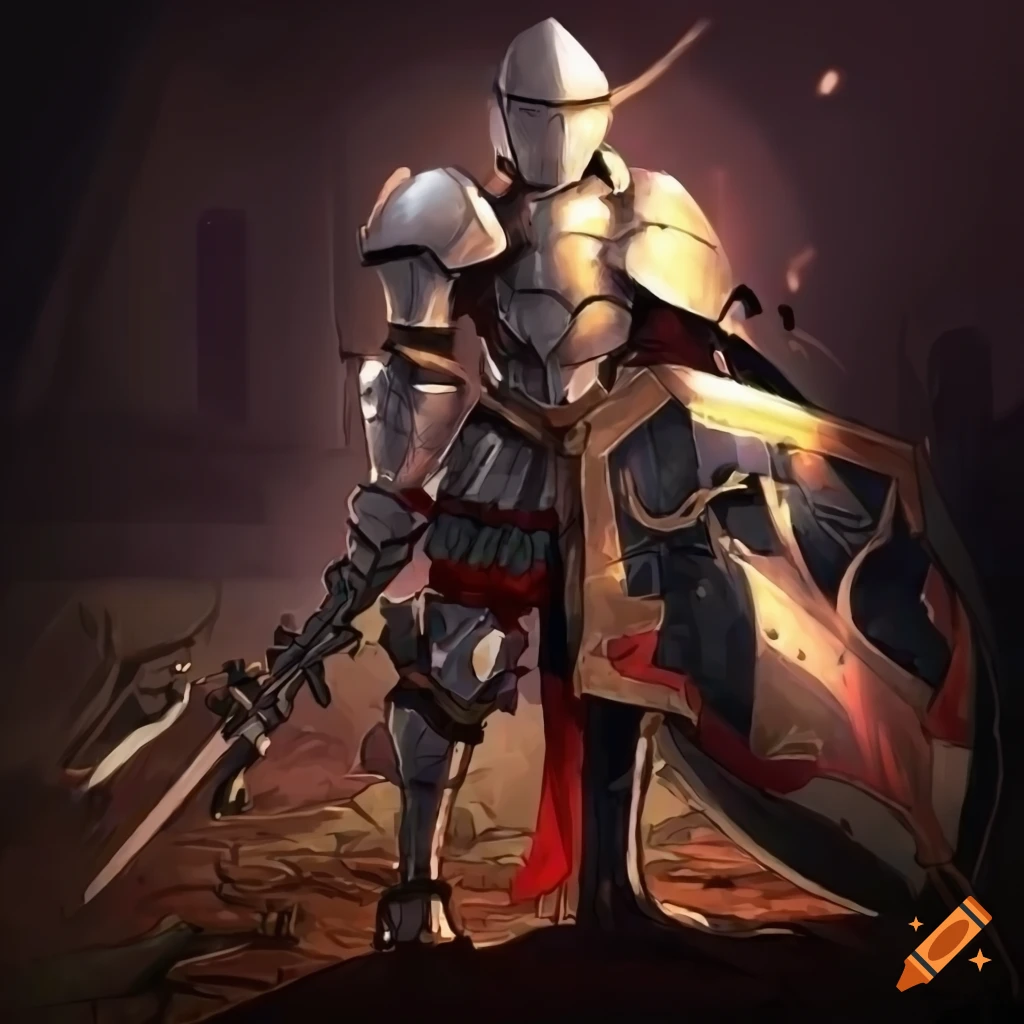 Single knight with negev light machine gun and shield in a fantasy ...