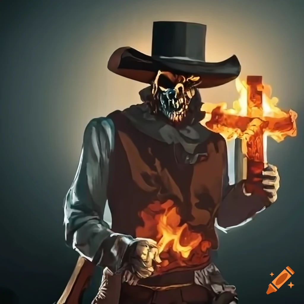 Ghost rider cowboy holding a revolver and crucifix in high definition ...