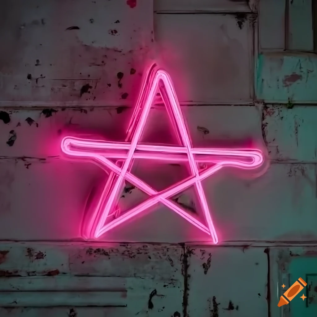 Pink neon pentagram sign on an abandoned diner on Craiyon