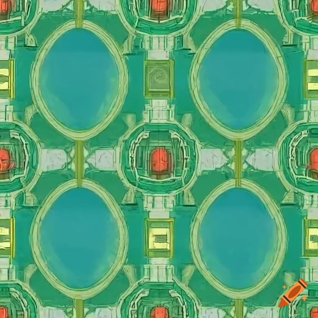 Moebius illustration seamless texture of a futuristic temple dome on ...