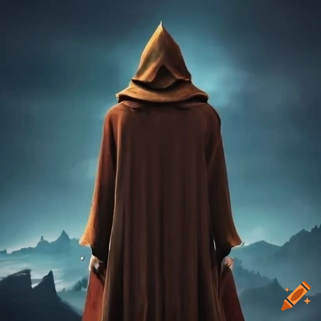 Medieval adventurer overlooking a fantasy mountainside on Craiyon