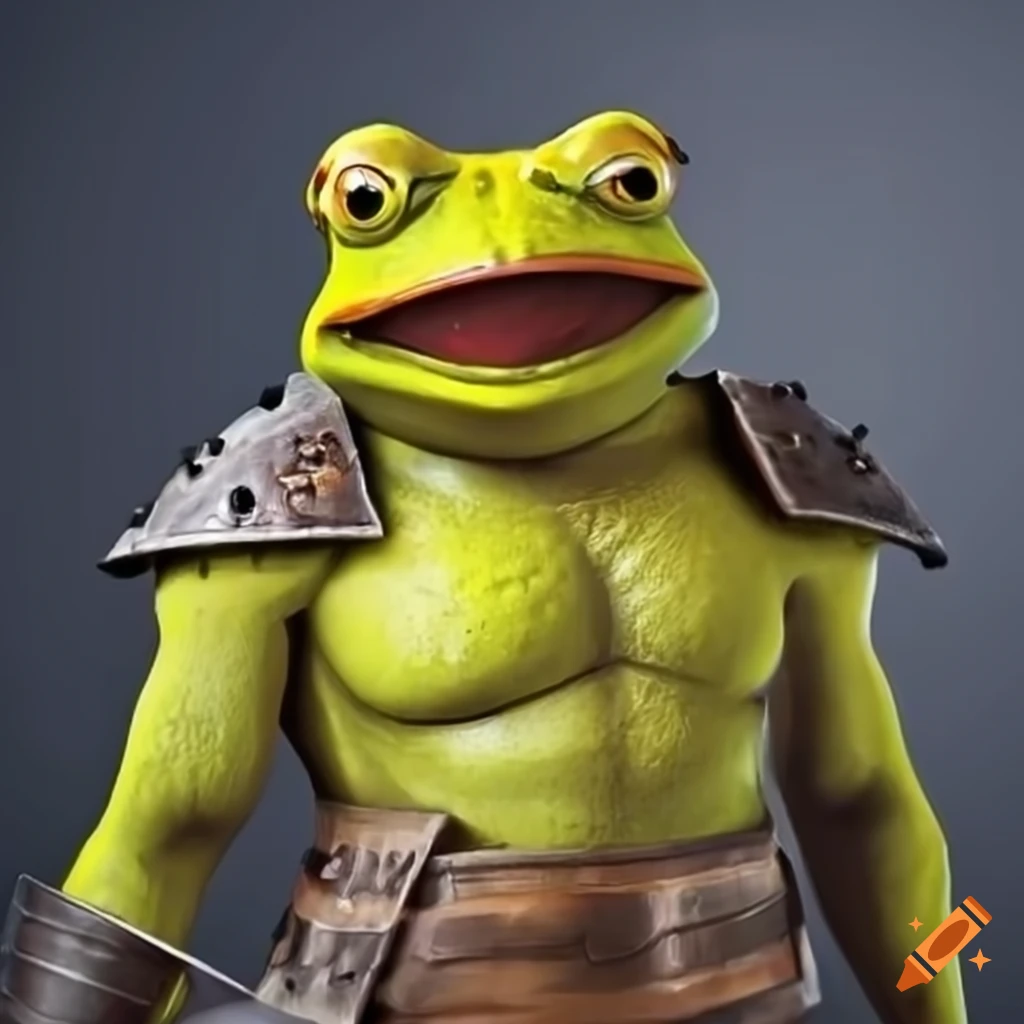 Yellow humanoid frog warrior in armor with weapon on Craiyon