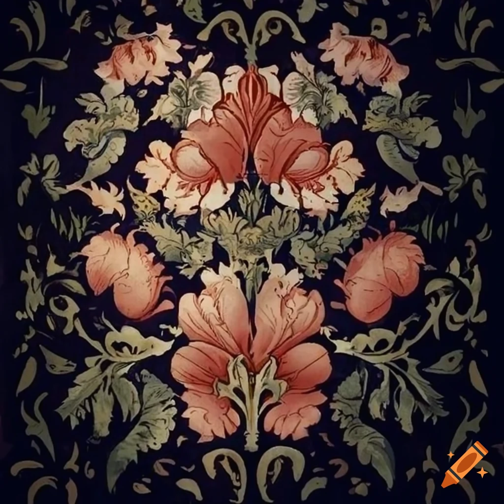 William morris style detailed floral pattern on Craiyon