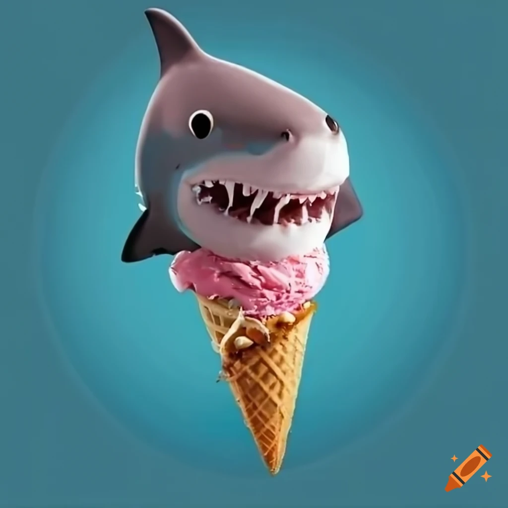 Cute shark with an ice cream cone on a hot summer day on Craiyon