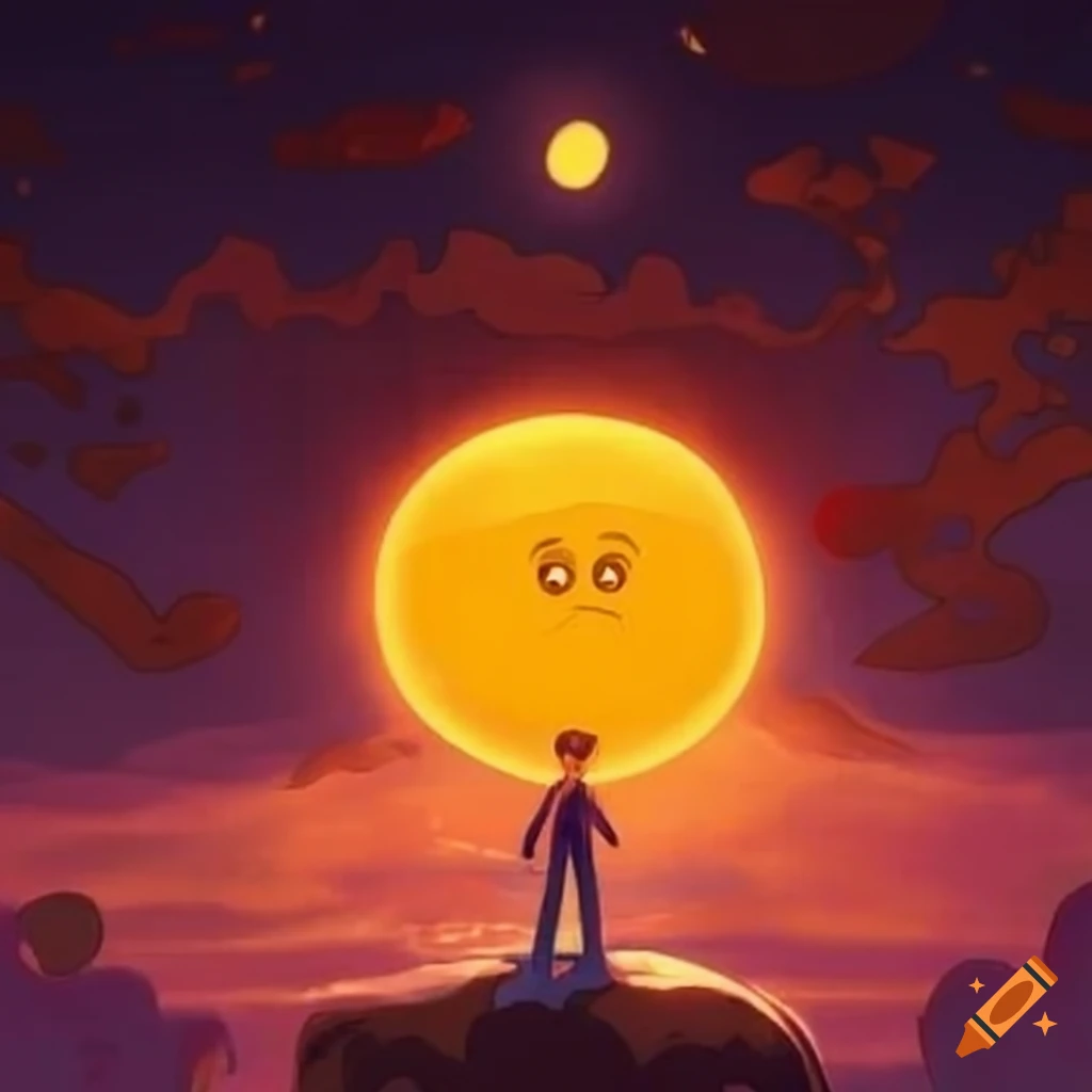 Cartoon-style depiction of a night scene with the sun gone and a ...
