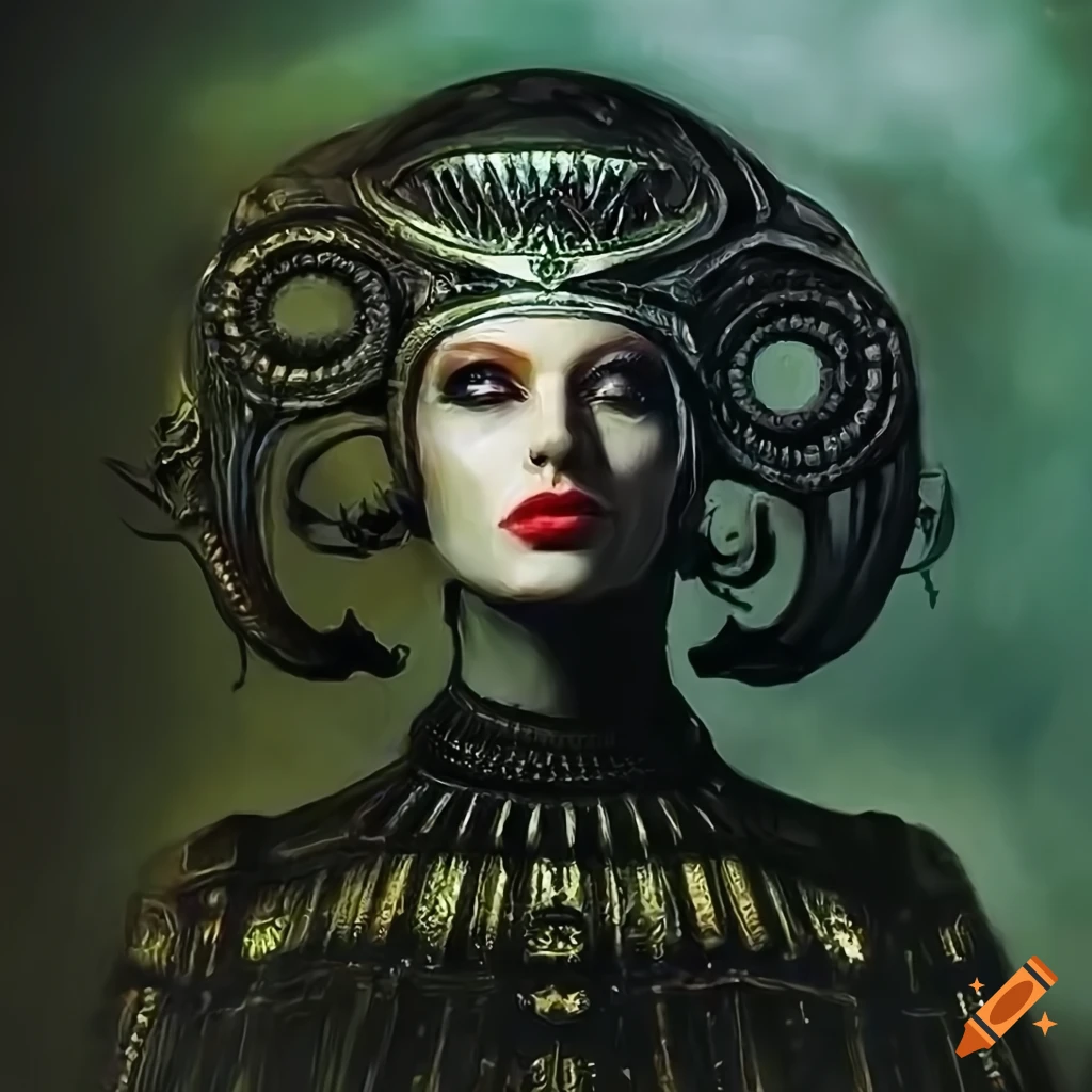 Digital painting of a woman with alien puppetmaster creature influenced ...