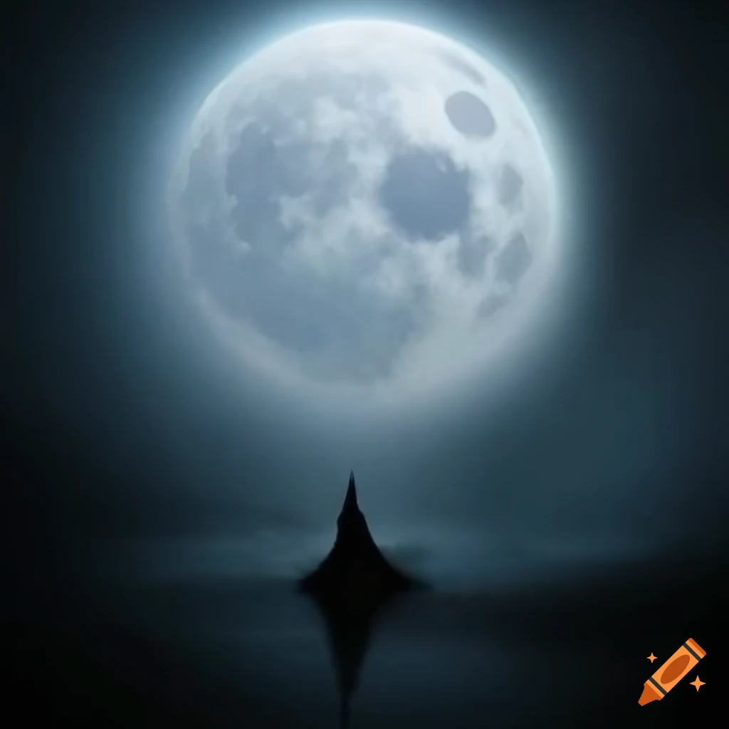 Glowing full moon in a misty fantasy black void on Craiyon