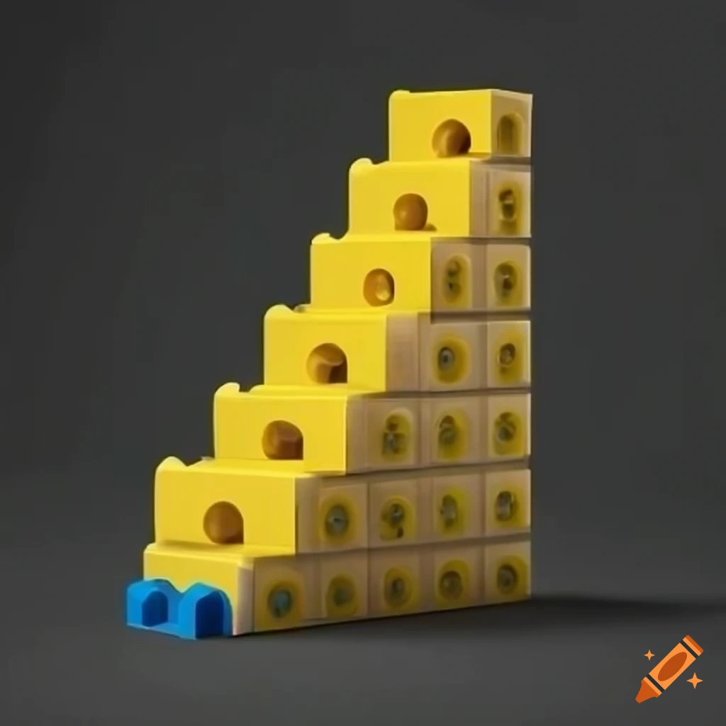 Hand building stairs with yellow legos on black background on Craiyon