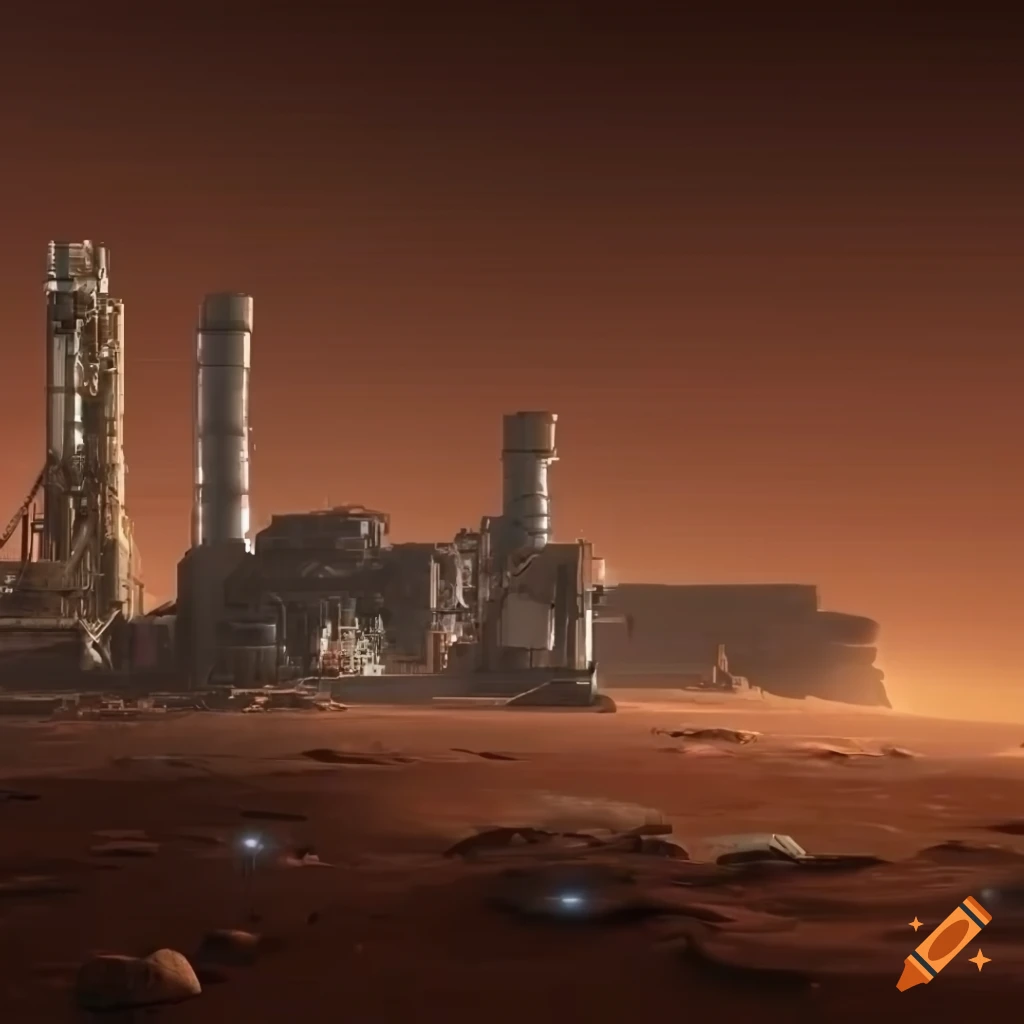 High resolution futuristic Mars industrial mining and refining colony ...