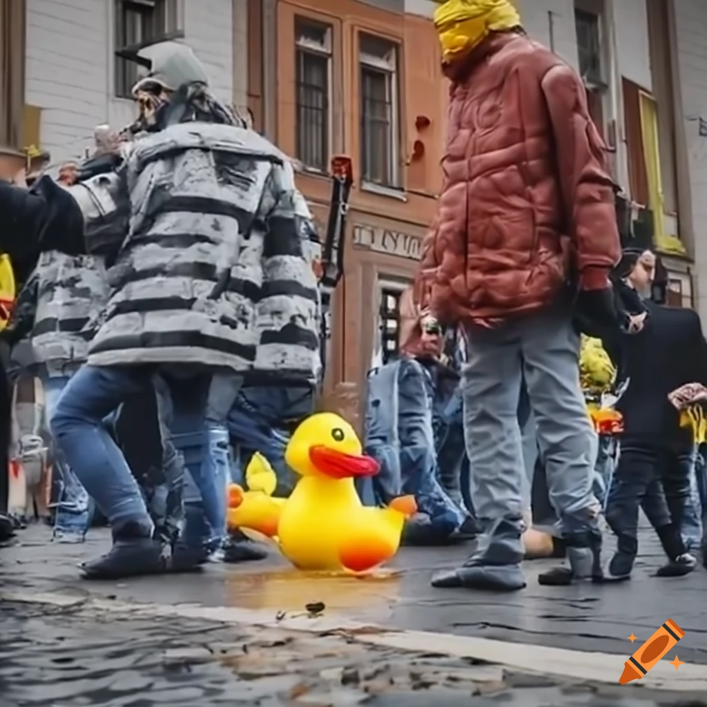Large protest in poland with people carrying rubber ducks on Craiyon