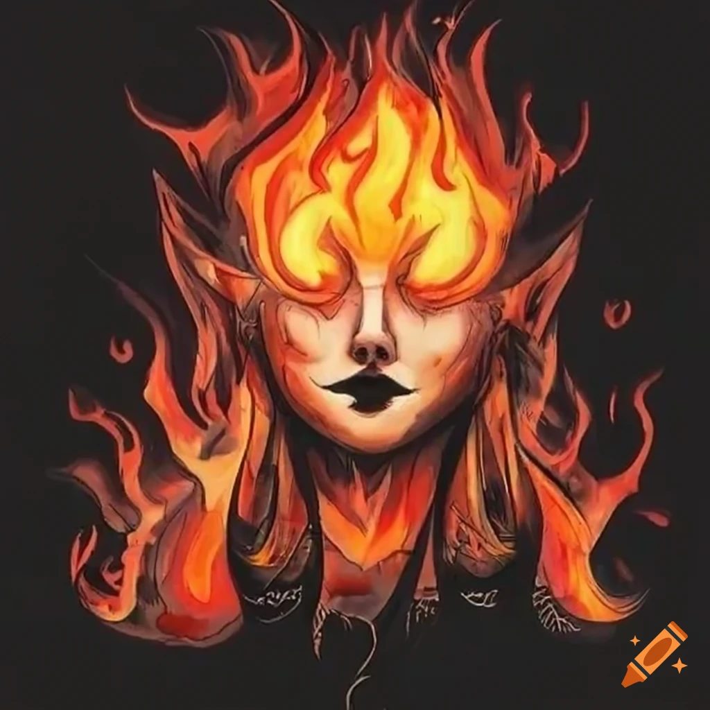 Ink drawing of a fire spirit on Craiyon