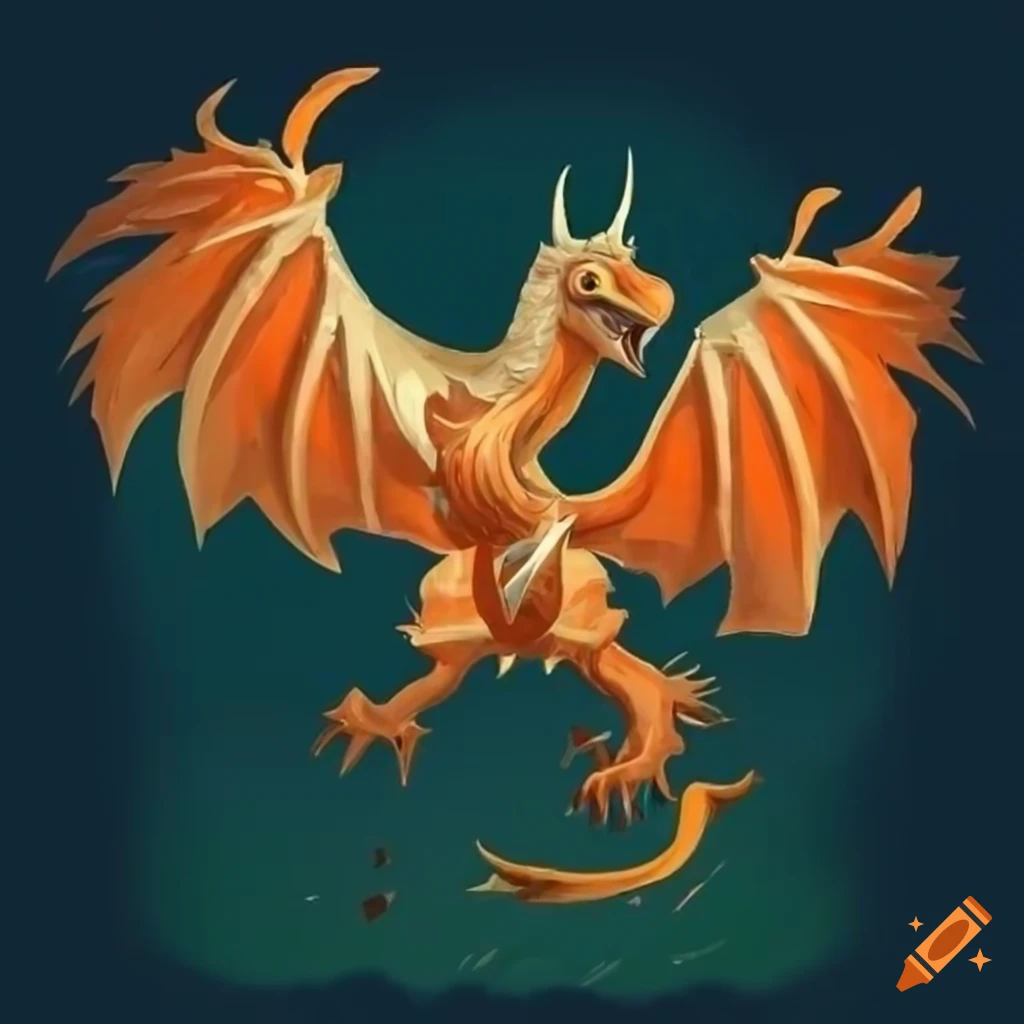 Orange and white wyvern with antlers in traditional japanese style on ...