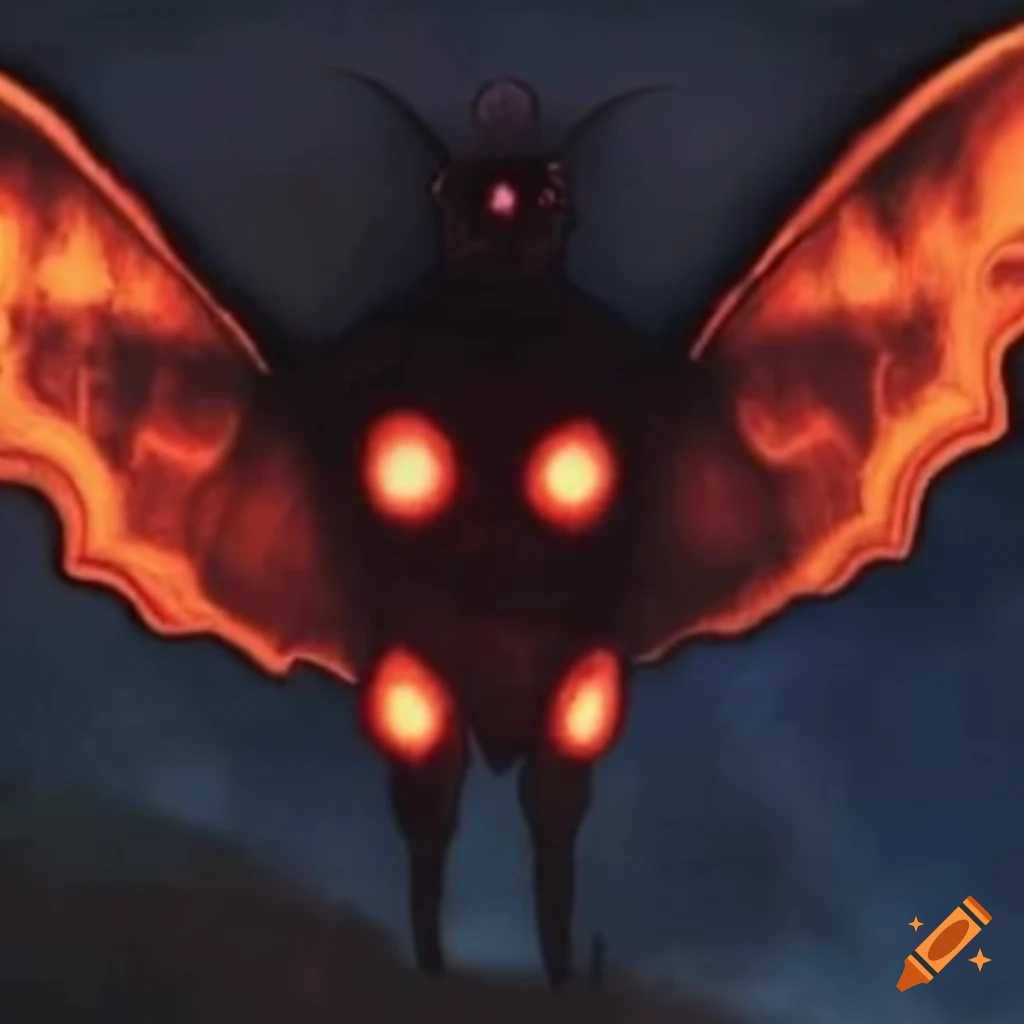Illustration of the mothman, a winged humanoid with glowing red eyes on ...