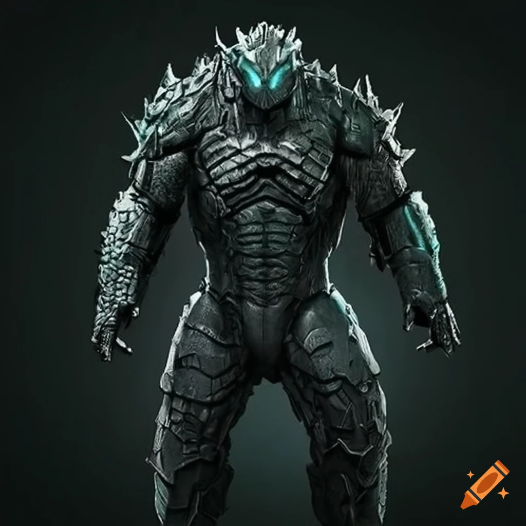 Cybernetic armor inspired by godzilla on Craiyon
