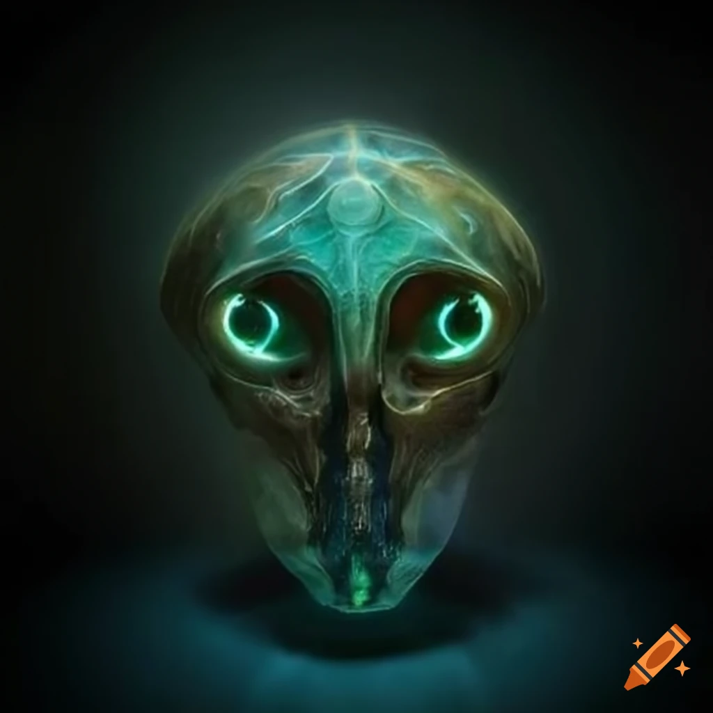 Ancient alien artifact with mysterious symbols and a glowing aura on ...