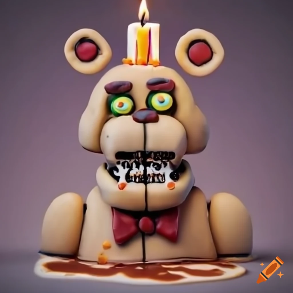 Fazbear birthday cake with melting candles on Craiyon