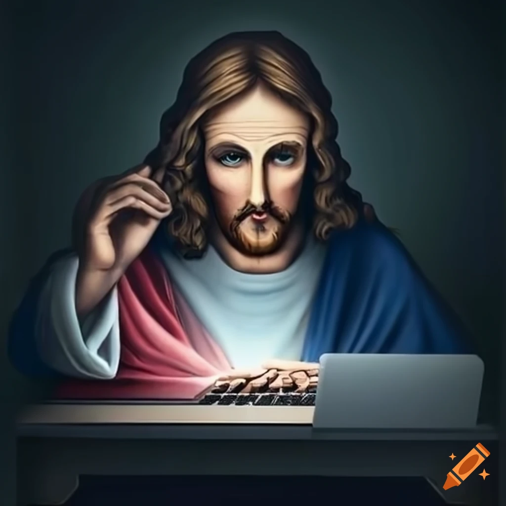 Jesus using a computer on Craiyon