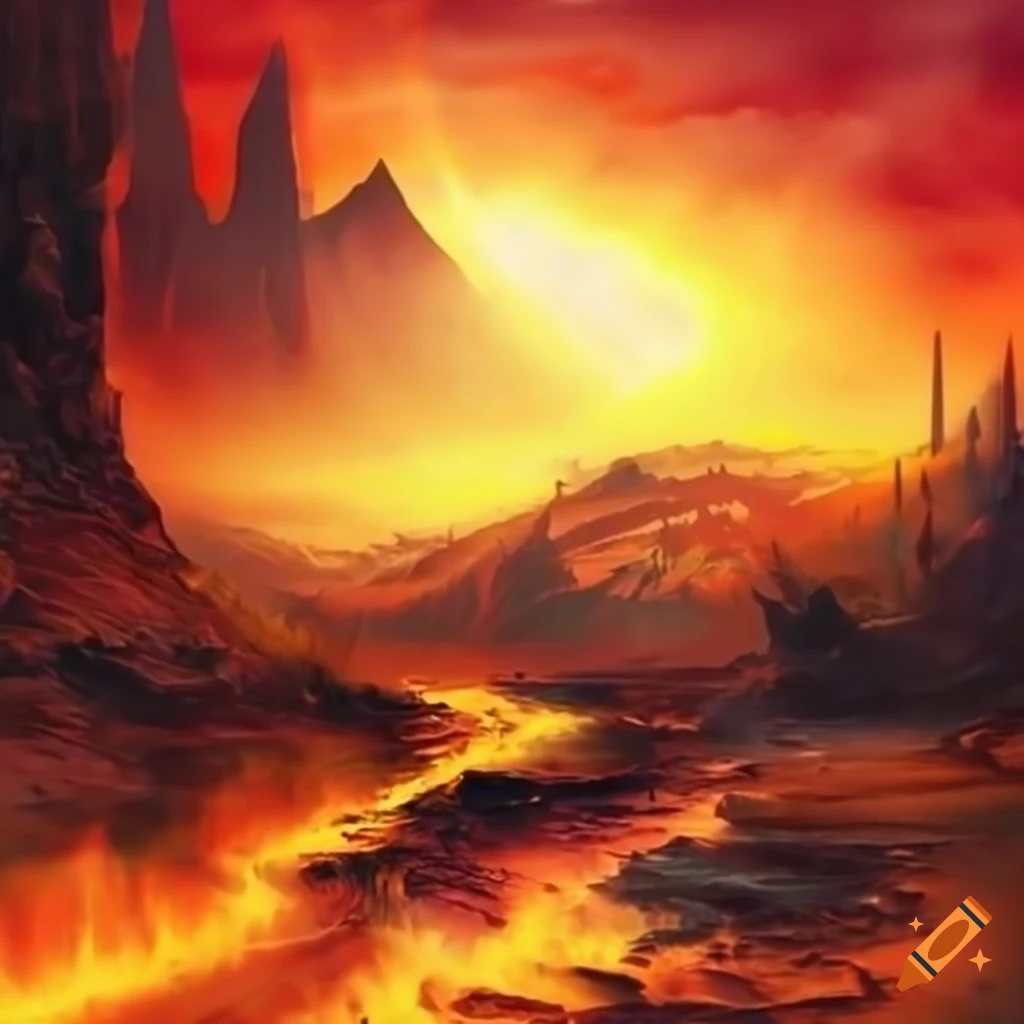 Vibrant fiery landscape on Craiyon