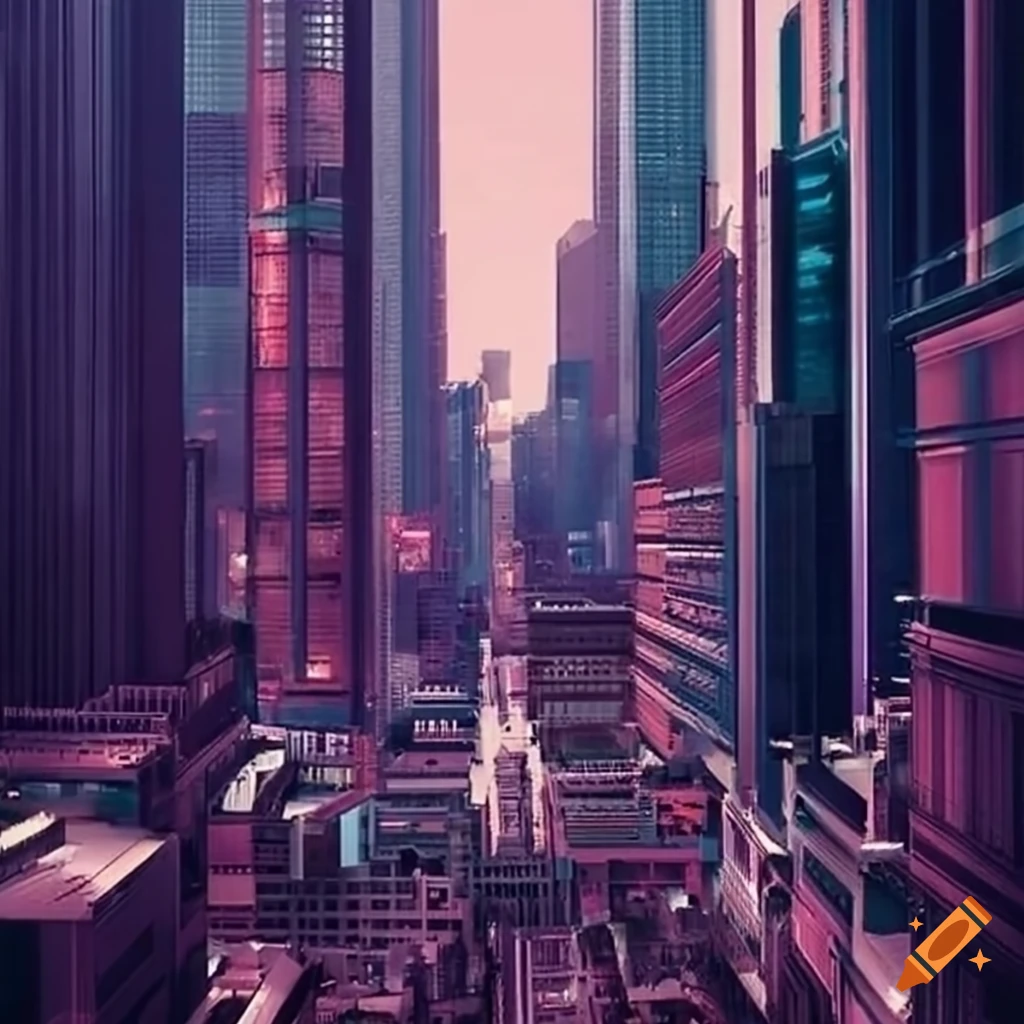 Unique sprawling metropolis with towering skyscrapers and bustling ...