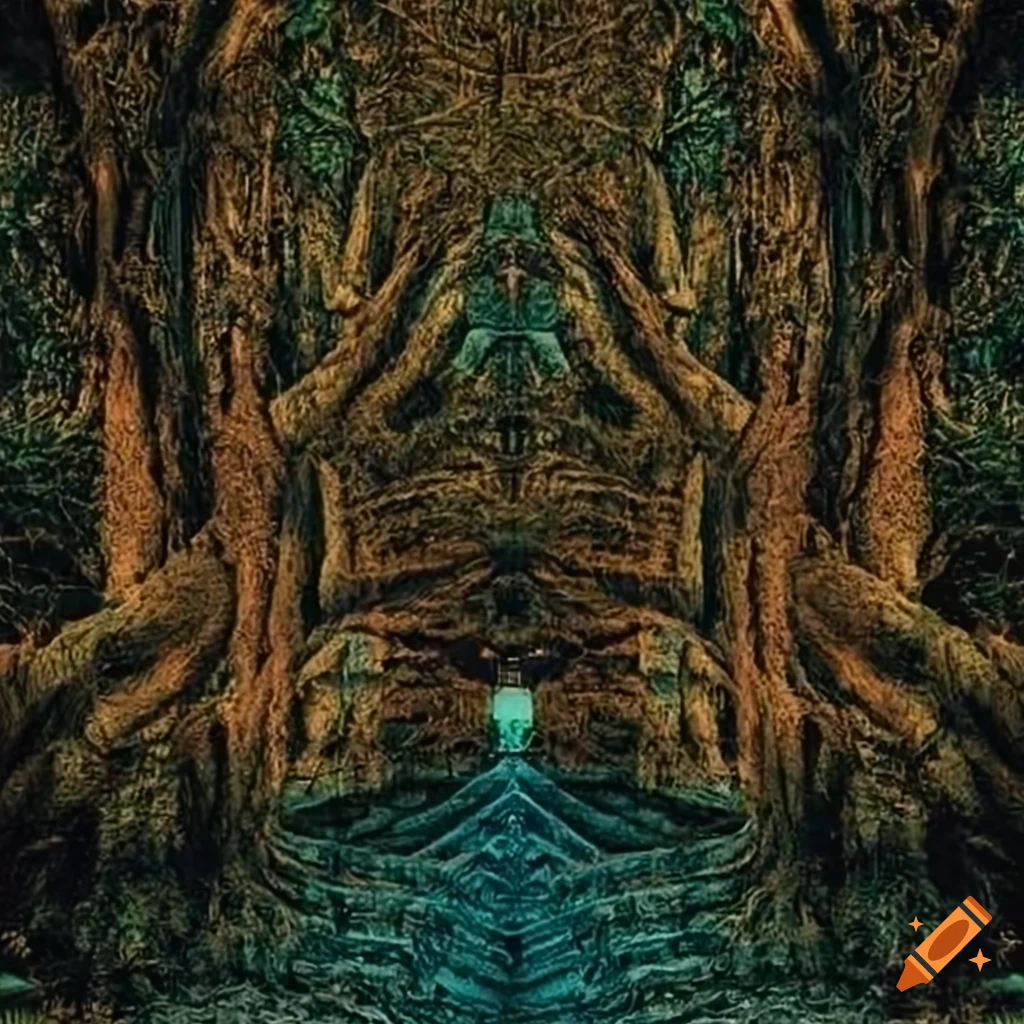 Massive wall of intertwined living trees in a VHS photo on Craiyon
