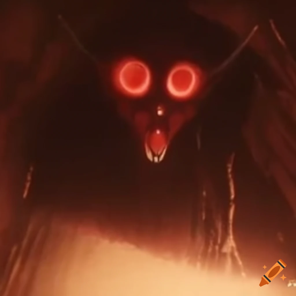 Illustration of the Mothman with glowing red eyes on Craiyon