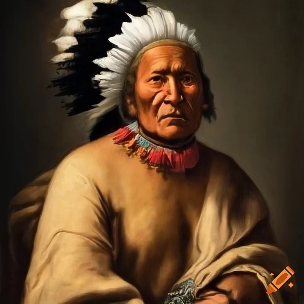Portrait of northern paiute king in royal aztec clothing in the style ...