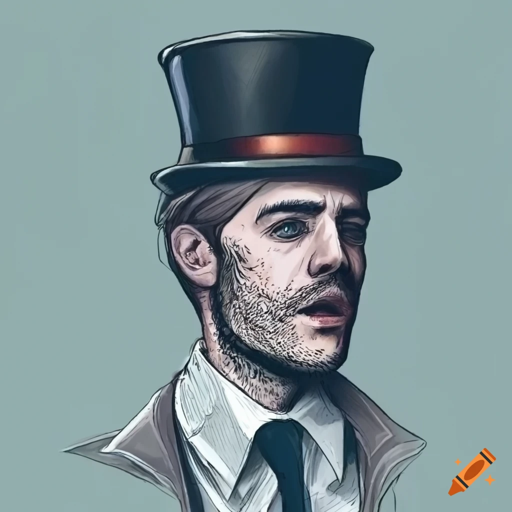 Man with top hat and fish-scaled tailcoat with shark teeth and gills on ...