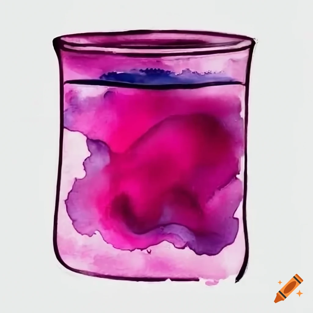 Magenta paint diluting in a beaker of water on Craiyon