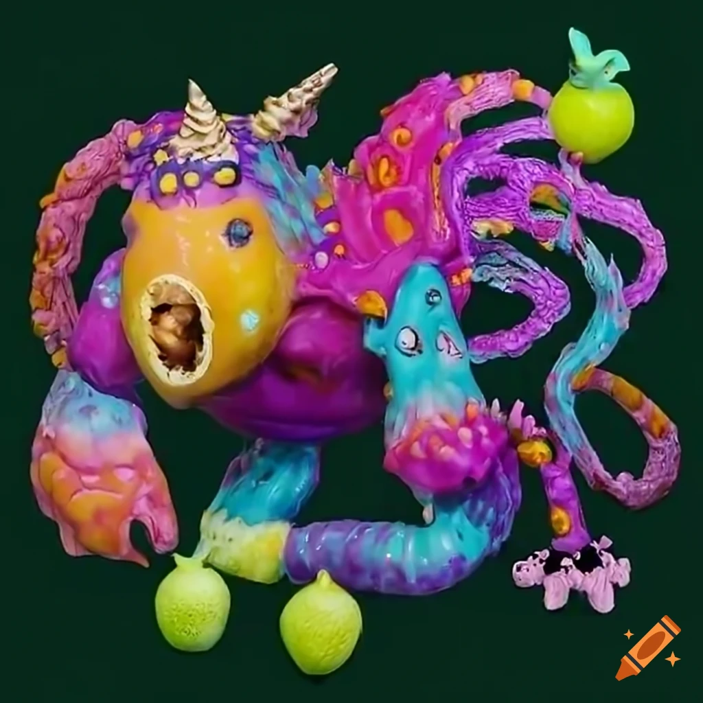 Mythical creatures and mutant omega mart lemon fruit monster in a ...