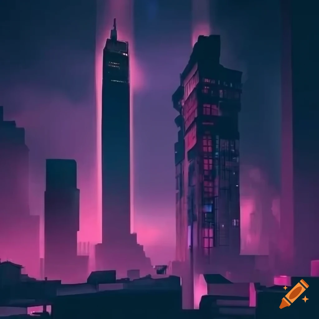 Gritty futuristic city with towering skyscrapers and neon lights on Craiyon