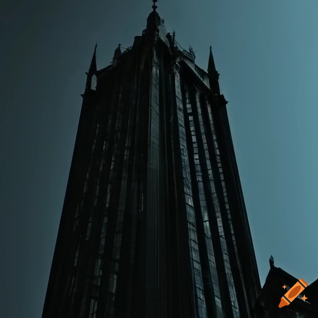 Intimidating glass gothic structure of a corporate building on Craiyon