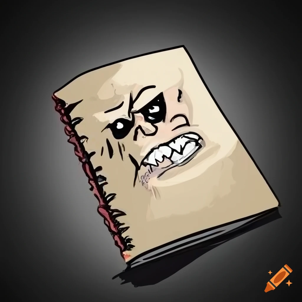 Drawing of an angry book on Craiyon