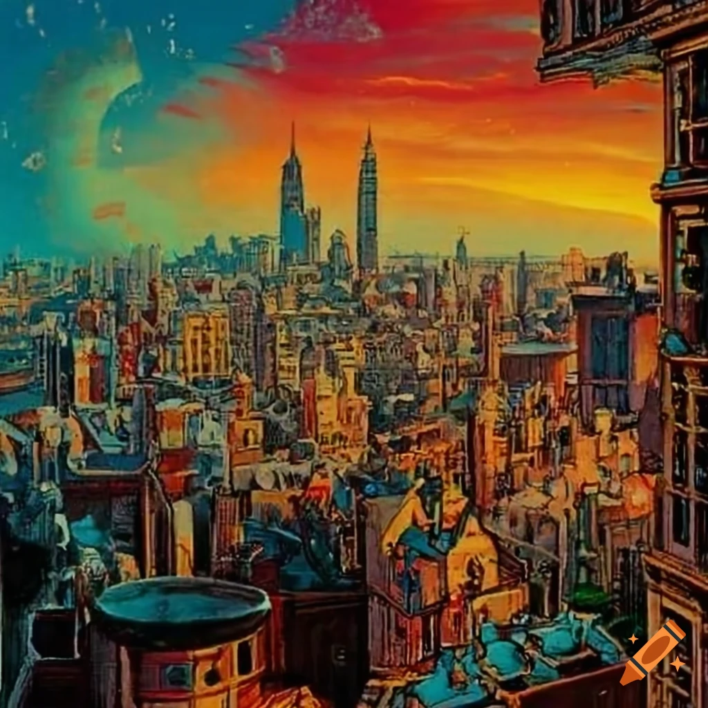 Iridescence lsd, james gurney cityscape, graphic novel by norman ...