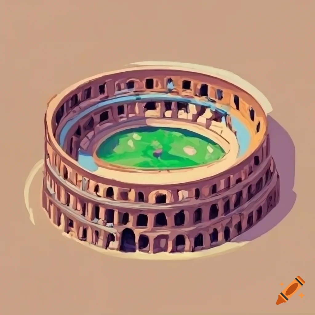 Child drawing an isometric view of a roman arena on Craiyon